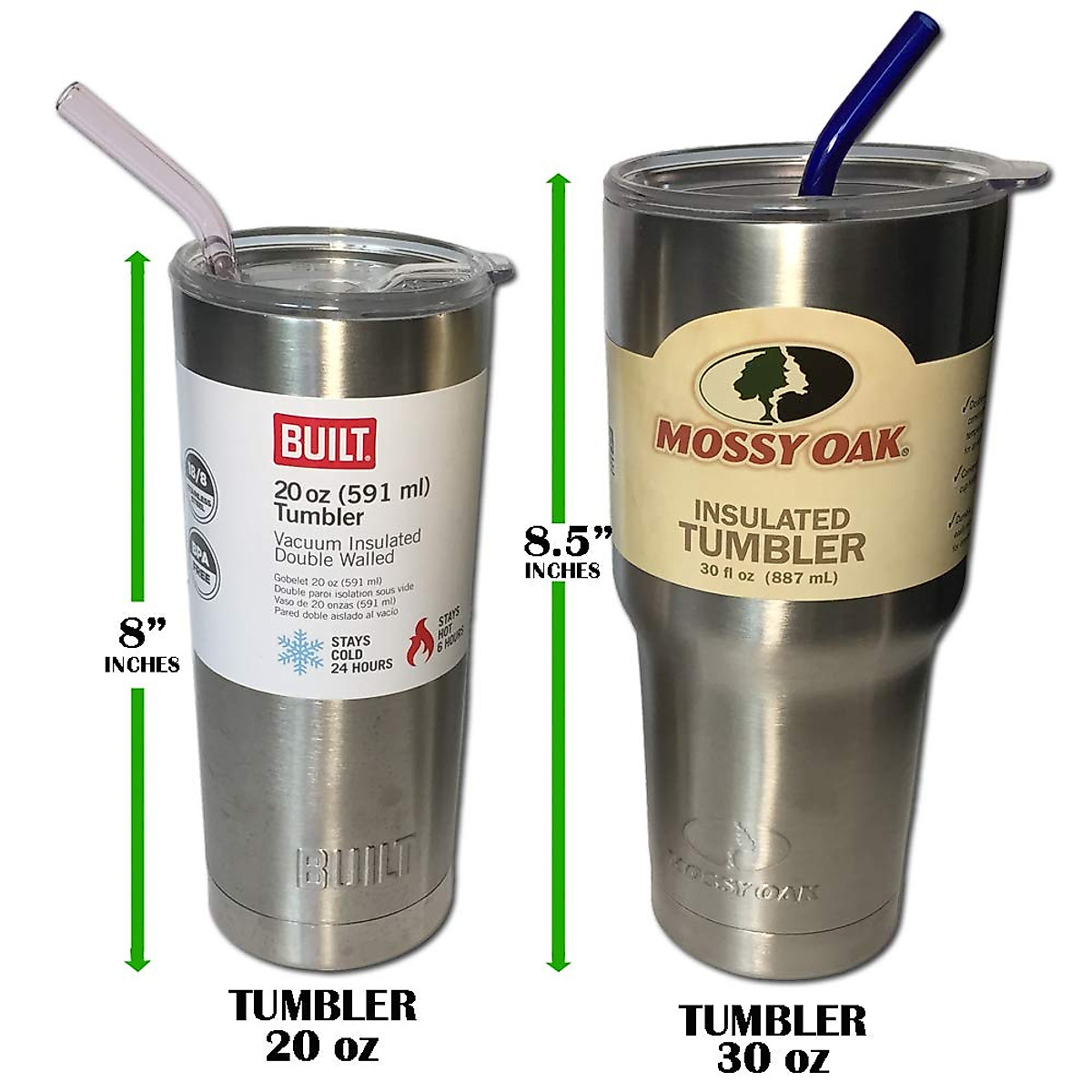 Reusable Glass Drinking Straws Set Of 6, Multi-Color 10" Long Straw for Yeti Tumbler, Ozark, Non toxic, Shatter Resistant,A Family Pack That Can Replace All Plastic, Silicone Or Metal Straws.