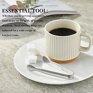 6PCS Mini Small Tiny Tongs, 4.25Inch Stainless Steel Small Tongs for Serving Food, Durable Kitchen Metal Tongs for Ice, Salad, Toaster, Desserts, Appetizers and Charcuterie Board (6 Pack, Silver)