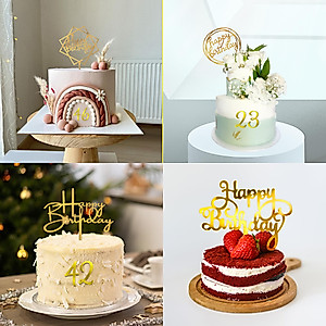 50 PCS Gold Happy Birthday Cake Topper Acrylic Birthday Cupcake Topper Pick for Birthday Party Cake Desserts Pastries Decorations (Gold)
