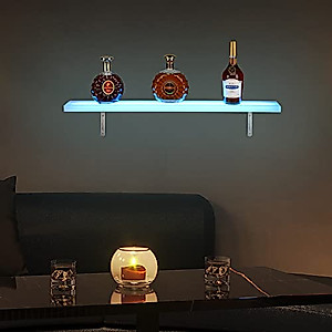 ROVSUN 1 Step 36 Inch Wall Mounted LED Lighted Liquor Bottle Display Shelf Bar Shelf with Remote Control, Illuminated Liquor Shelves LED Bar Shelves for Commercial Home Man Cave Bar Accessories