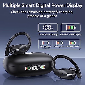 Bluetooth Headphones Wireless Earbuds Bass Stereo Sound with Wireless Charging Case 48H Playback Earphones LED Display With Built in Mic and Over Earhooks Waterproof Headset for Running Workout Sports