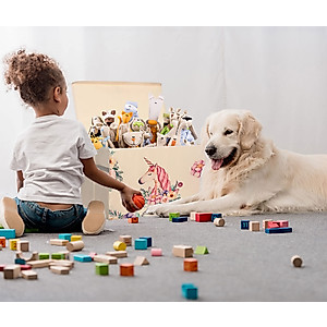 Yosayd Flexible Unicorn Kids Fabric Toy Storage Bins with Flip-top Lid, Light Weight Large Toy Chest for Toy, Book, Clothing