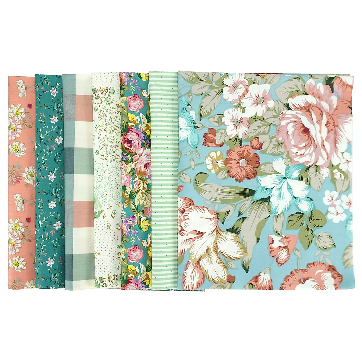 Mililanyo 7 Pieces Cotton Fabric 18 x 22 Inches Precut Patchwork Fabric Set Fat Quarter Bundles for Sewing Quilting Crafting (Peony Lily)