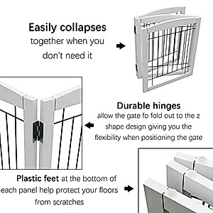 ZJSF Freestanding Foldable Dog Gate for House Extra Wide Wooden White Indoor Puppy Gate Stairs Dog Gates Doorways Pet Gate Tall Dog Fence 3 Panels Fence 60‘’W x 24''H
