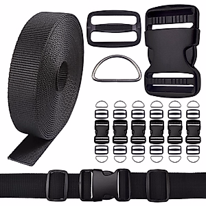 3/4 Inch Buckles Straps Set 6 Yards 3/4 Inch Black Nylon Webbing Strap 6 Pcs Plastic Buckle Dual Adjustable 12pcs Tri-glide Slide Clip Metal D Rings