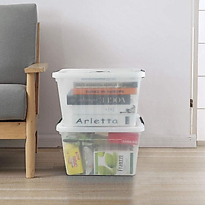 Easymanie 25 Quart Clear Latching Tote, Plastic Storage Bin with Black Handle, Pack of 4