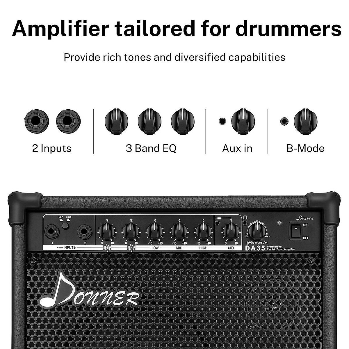 Donner Electric Drum AMP 35-Watt Electronic Drum Amplifier & Electric Instrument Cable 10 ft