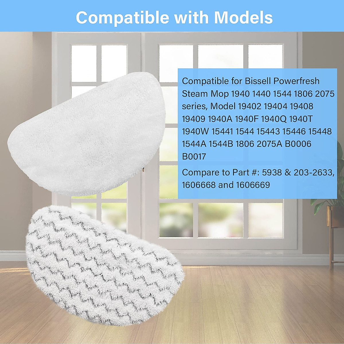 12 Pack 1940 Steam Mop Replacement Pads for Bissell Powerfresh Steam Mop 1940 1440 1806 1544 2075 2685A 2814 Series, Model 19402 19404 19408 19409 1940A 1940F 1940Q 1940T 1940W B0006 B0017 2075A 15441