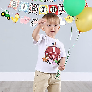 1st Birthday T-Shirt Baby Boy Toddler Farm Animal One 1 Year Old B-Day Tee Gift First Farm Animals Themed Birthday Party Top Tee Cotton T Shirt Printed Short Sleeve Outfit(White, 1T, 1_Year)