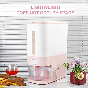 Rubtlamp 20 Lbs Pink Rice Dispenser, Plastic Food Storage Container, Large Rice Storage Container with Lid, Moisture Proof Household Cereal Dispenser Bucket, Sealed Grain Container Storage for Kitchen