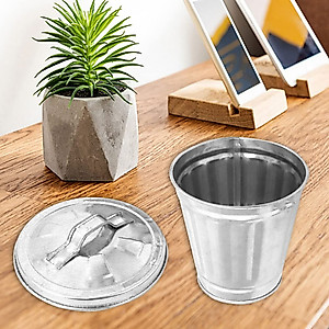 Zerodeko Outdoor 2Pcs Mini Trash Can, Small Galvanized Metal Garbage Can with Lid, Desktop Waste Bin Pencil Holder Cup Decorative Flower Pot Tabletop Decor for Home, Kitchen, Office, Mini