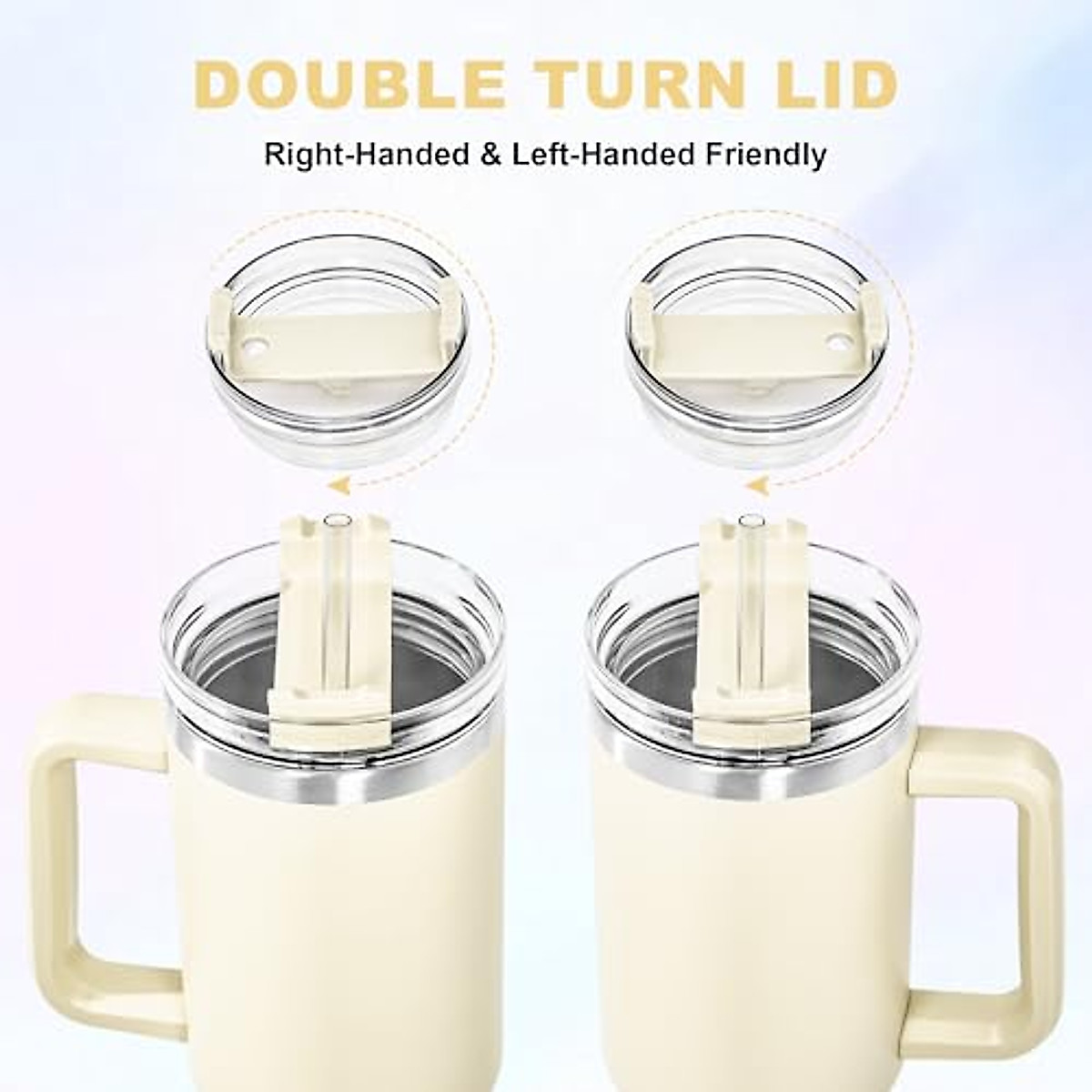 FECBK 40 oz Tumbler with Handle and Straw, 100% Leak-Proof Travel Mug, Stainless Steel Double Wall Vacuum Insulated Coffee Cup Keeps Cold For 34 Hours, Dishwasher Safe, Beige