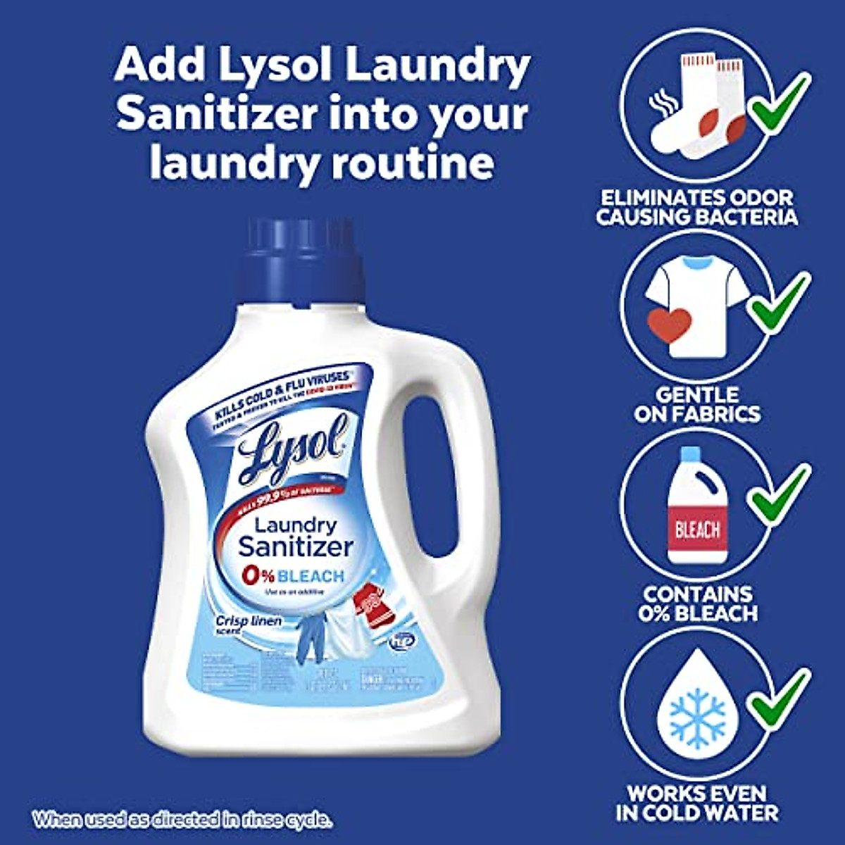 Lysol Laundry Sanitizer Additive, Bacteria-Causing Laundry Odor Eliminator, 0% Bleach Laundry Sanitizer, color, , Multi 90 Fl Oz Crisp Linen