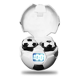 Soccerball Wireless Bluetooth 5.0 Earbuds HIFI Sound Touch Control Shaped and Charging Case Magnetic Necklace, Black and White