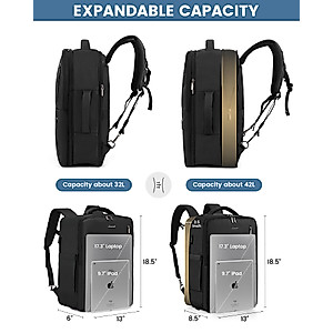 LOVEVOOK Travel Backpack for Women Men, Carry On Backpack 17Inch Laptop Backpacks Luggage Backpack Suitcase with Shoe Compartment with 6 Packing Cubes, with USB Port Flight Approved, Black