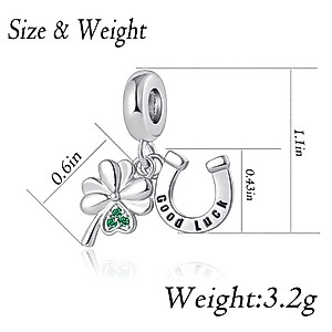 MZC Jewelry Lucky Four leaf Clover Horseshoe Charm for Pandora Bracelets Good Luck Dangle Bead for Women Sister Mom Birthday