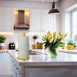 Home Basics Sunflower Cast Iron Paper Towel Holder with Dispensing Side Bar Free-Standing Kitchen Countertop, Dinning, Yellow