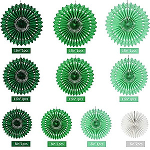 BEISHIDA Green White Party Decoration Hanging Honeycomb Round Paper Fans Kit for Dinosaur Theme Birthday Baby Shower Summer Forest Carnival St.Patrick's Irish Backdrop Party Supplies（11packs）