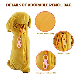 BB FUN HOUSE Pencil Case for Boy, 3D Dog Kids Pencil Pouch Plush Dog Toy Medium Animal Stuffed Storage Pen Bag for School Supplies, Golden Retriever
