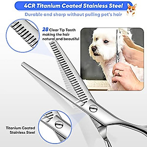 Dog Grooming Scissors Kit with Safety Round Tips, 4CR Stainless Steel Professional 6 in 1 Grooming Scissors for Dogs, Heavy Duty Titanium Coated Sharp & Durable Dog Thinning Shears For Pets, Blue