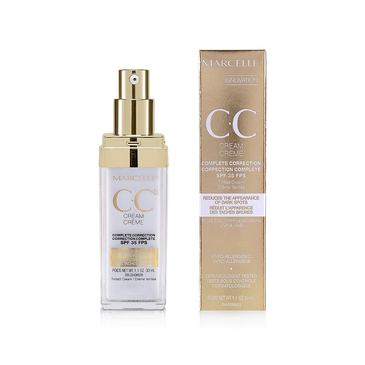 Marcelle CC Cream SPF 35, Golden Glow Universal Tint, Skin Enhancer, Paraben-Free, 1 Fl. Oz.