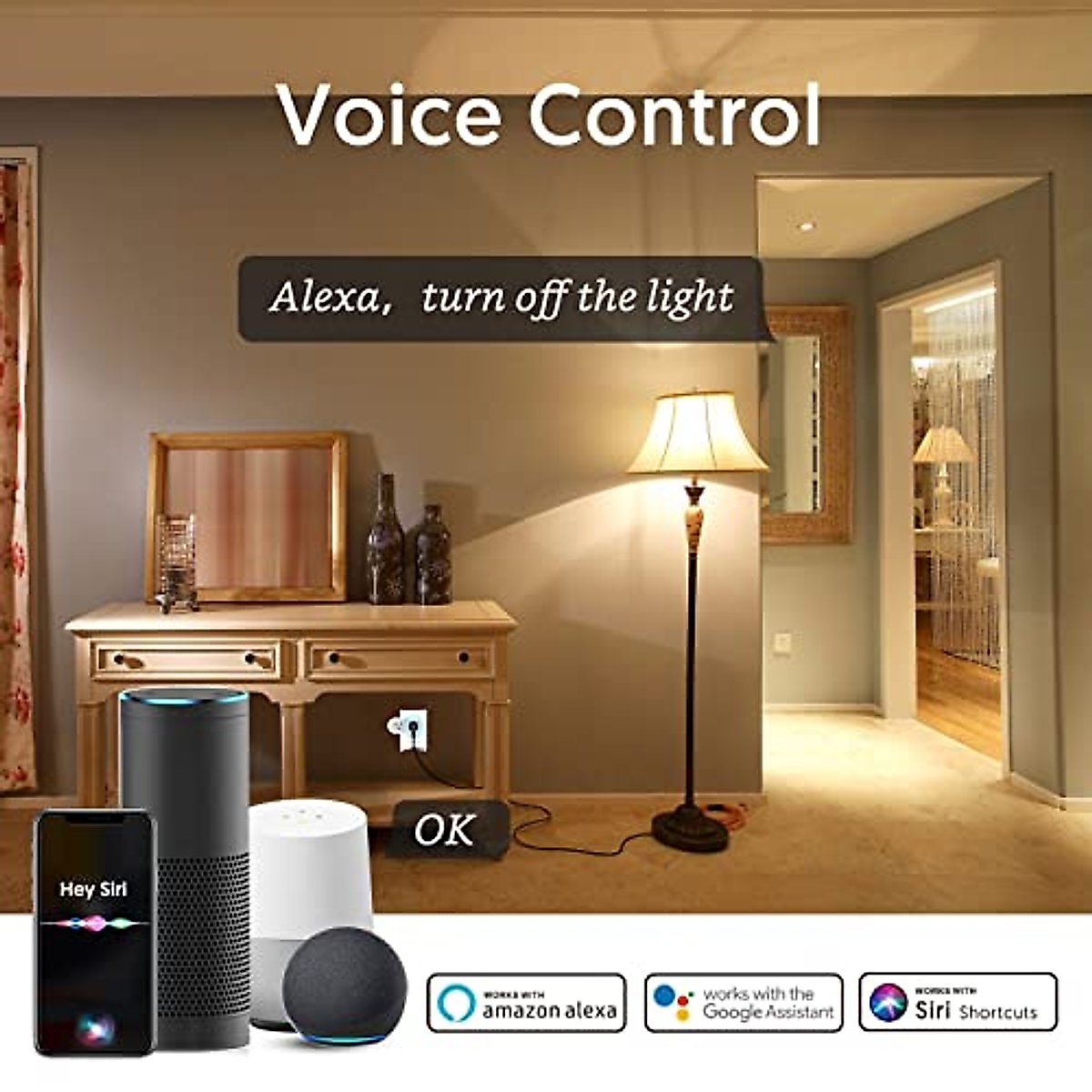 Energy Monitoring Dual Socket Smart Plugs That Work with Alexa Google Home Siri, Wireless 2.4G WiFi Outlet Controlled by Smart Life Tuya Smartthings, 10A Mini Socket Enchufe Inteligente with Timer