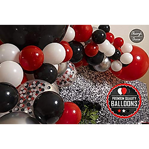100 Red Black and White Balloons - Small & Large Red and Black Balloons Party Decorations Supplies Pack for Deadpool Birthday, Lumberjack Baby Shower, Graduation, Pirate, Ladybug, Race Car, Poker…