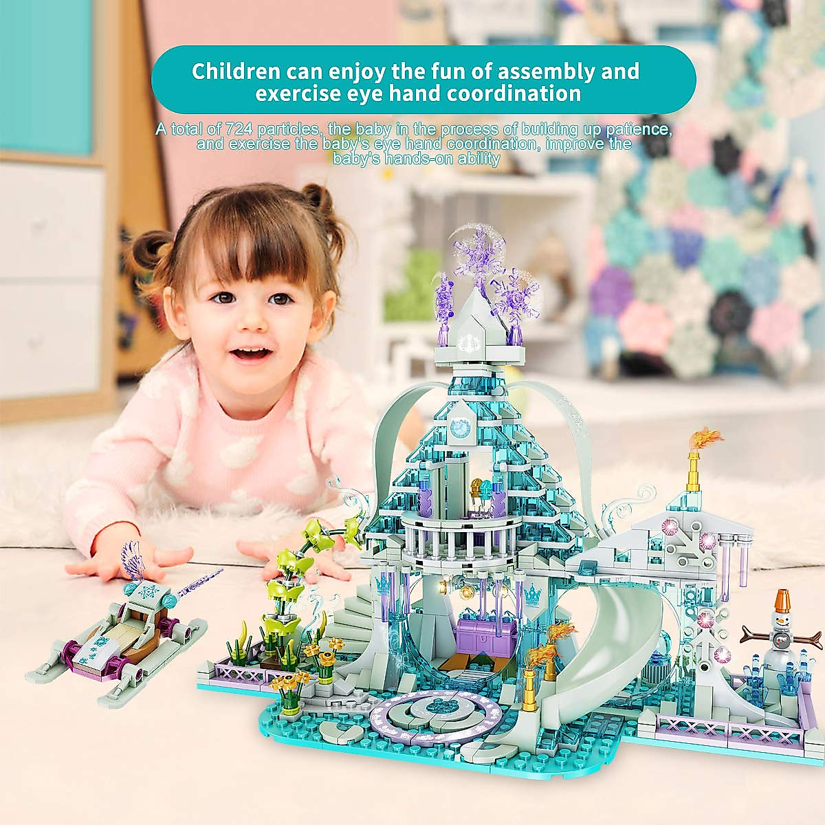 JIETENGFEI Girls Castle Princess Building Blocks House Crystal & Sleigh with Palace Bricks Construction Play Kit for Kids Christmas Birthday Gift Present 6.7.8.9.10.11.12 Years and Up