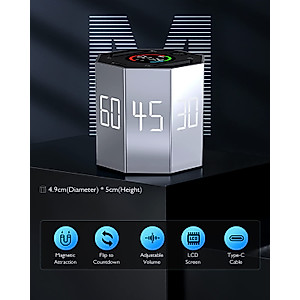 Pomodoro Timer, Magnetic Visual Timer with Flip Countdown, Silent & Alarm, Ideal ADHD Tools for Adults/Kids, Small Cube Digital Timer for for Office Productivity, Kitchen Cooking, Work, Study