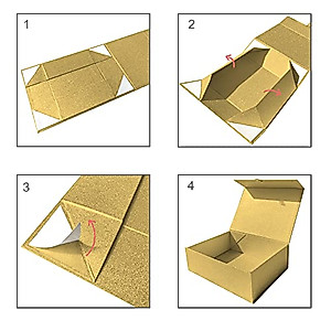 Gold Gift Box with Magnetic Flap 9.5x7x4’’ Inches, Pull Bow, Cards & Crinkle Cut Paper Included, For Wedding Presents, Bridesmaid Proposal Gifts, Engagements, Holidays, Birthday Party Favors, Graduations
