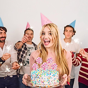 Firework Cupcake Toppers, 10 Pcs Foil Firework Birthday Cupcake Decoration Sparkle Firework Cake Topper Birthday Cupcake Topper for Graduation New Year Party Decorations (Pink)