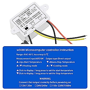XINGYHENG XH-W3001 DC 12V 10A Microcomputer Digital Temperature Controller Digital Display Thermostat Control Switch and NTC 10K Thermistor Sensors Digital Temperature Probe (12V 120W)