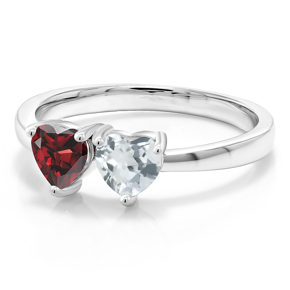 Gem Stone King 925 Sterling Silver Red Garnet and Sky Blue Aquamarine Ring For Women (1.02 Cttw, Heart Shape 5MM, Available in size 5, 6, 7, 8, 9)