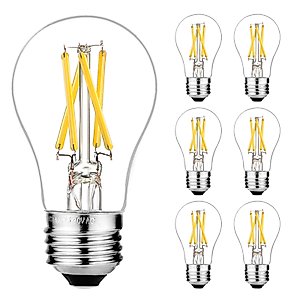 LiteHistory E26 Edison Bulb 6W=60 watt Light Bulb Dimmable Daylight 5000K Edison Light Bulb 60 Watt AC120V A15 led Bulb for Ceiling Fan,Vanity,Refrigerator,Wall scones 600lm E26 Light Bulb 6Pack