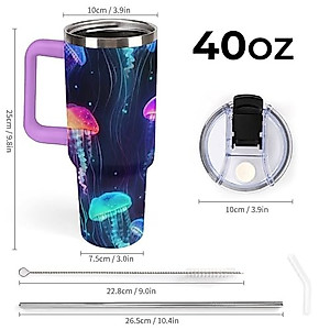 Jellyfish 40 Oz Car Cup Stainless Steel Travel Mug Leak-Proof Insulated Tumbler with Handle Violet-style