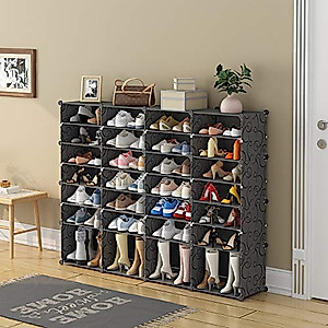 KOUSI 60-Pairs Shoe Rack for Entryway Shoe Storage Space Saver Plastic Shoe Organizer Narrow Standing Expandable for Heels, Boots, Slippers,Black