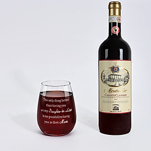 DAZLUTE Funny Daughter-in-Law Gifts, Daughter-in-Law Stemless Wine Glass, Mother’s Day Birthday Christmas Gifts for Daughter-in-Law, Mom, Women from Mother-in-Law Father-in-Law, 15 Oz