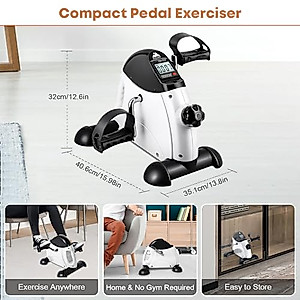 Mini Exercise Bike, AGM Under Desk Bike Pedal Exerciser Foot Cycle Arm & Leg Peddler Exerciser Machine with LCD Screen Displays (White)