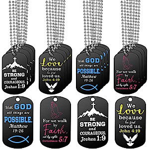 Yaomiao 20 Pieces Christian Religious Dog Tag Necklaces with Bible Verses Dog Tag Necklaces Stainless Steel Inspirational Necklace Bible Verse Gift Tags with Chain for Men Women Boys
