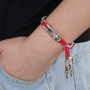 Antique Silver Jewelry Vintage Stylish Red Rope Crystal Rhinestone Dragon Bracelets & Bangles for Women Red Rope