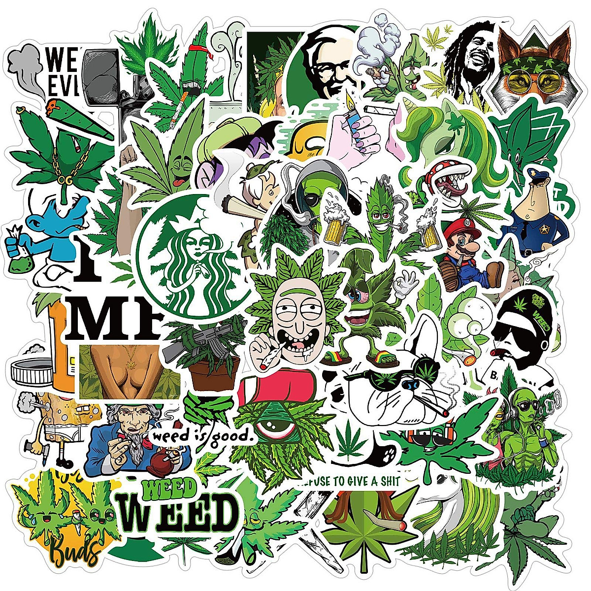 50pcs Weed Smoking Stickers|Vinyl Waterproof Stickers for Laptop,Car Bumper，Luggage,Skateboard,Water Bottles,Computer,Phone, Kids Teens Adults for Stickers (Miscellaneous)