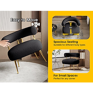 Dewhut Mid Century Sherpa Boucle Accent Chair, Round Upholstered Barrel Arm Chair for Small Spaces, Fluffy Side Corner Sofa Armchair for Living Room, Bedroom, Vanity, Office, Reading Nook(Black)