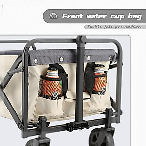 WHITSUNDAY Collapsible Folding Garden Outdoor Park Utility Wagon Picnic Camping Cart 5“ Solid Rubber Wheels (Beige, M-Foldable)