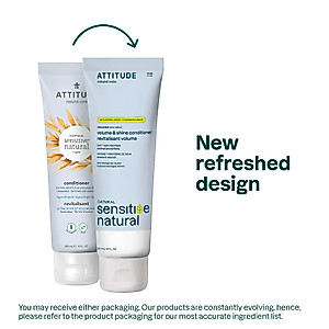 ATTITUDE Hair Conditioner for Sensitive Dry Scalp, Soothing Oat, Naturally Derived Ingredients, Dermatologically Tested, Vegan Detangler, Extra Gentle, Unscented, 8 Fl Oz