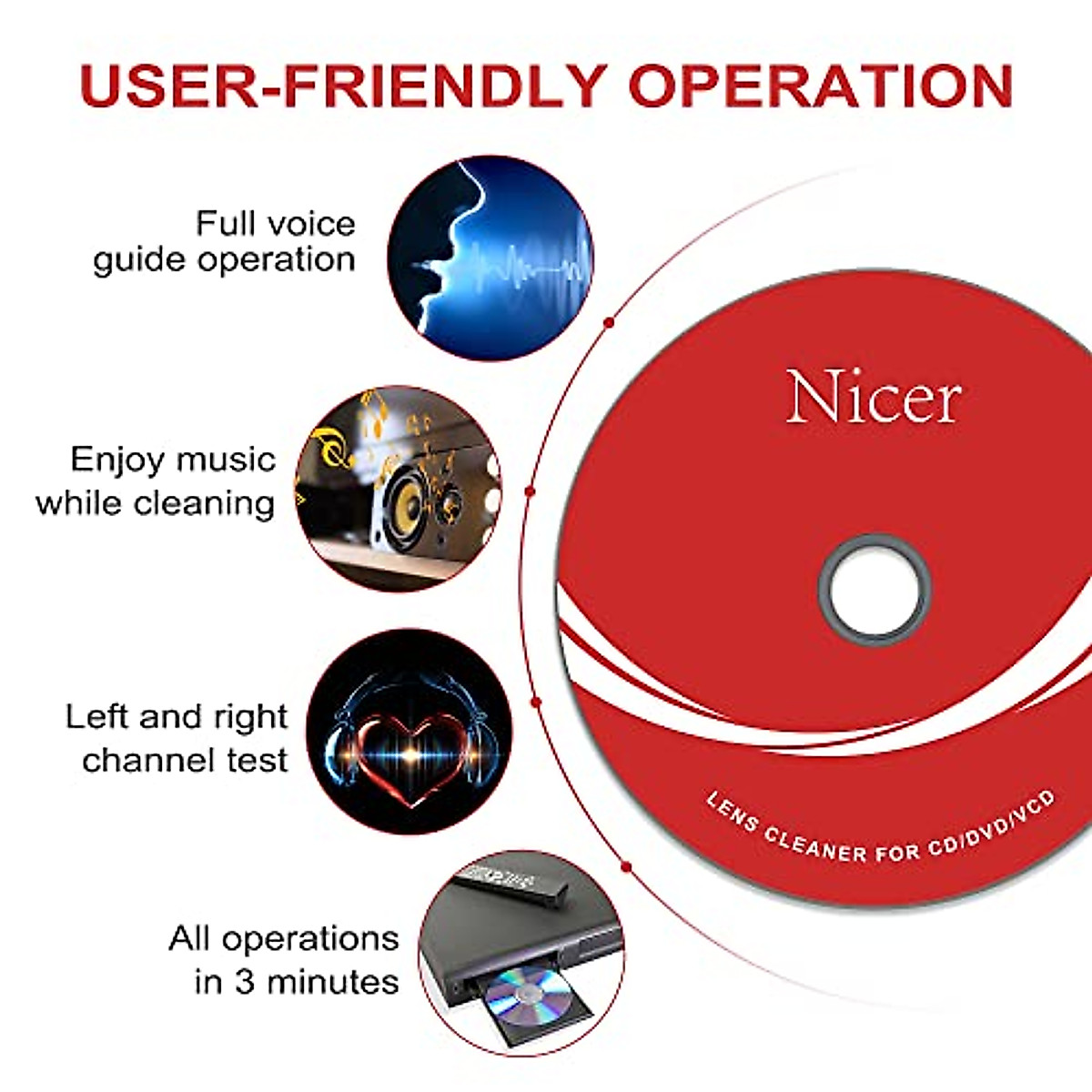 Nicer CD/VCD/DVD Player Cleaner Kit, Laser Lens Cleaning Disc with Double Brush Cleaning System, Set 2
