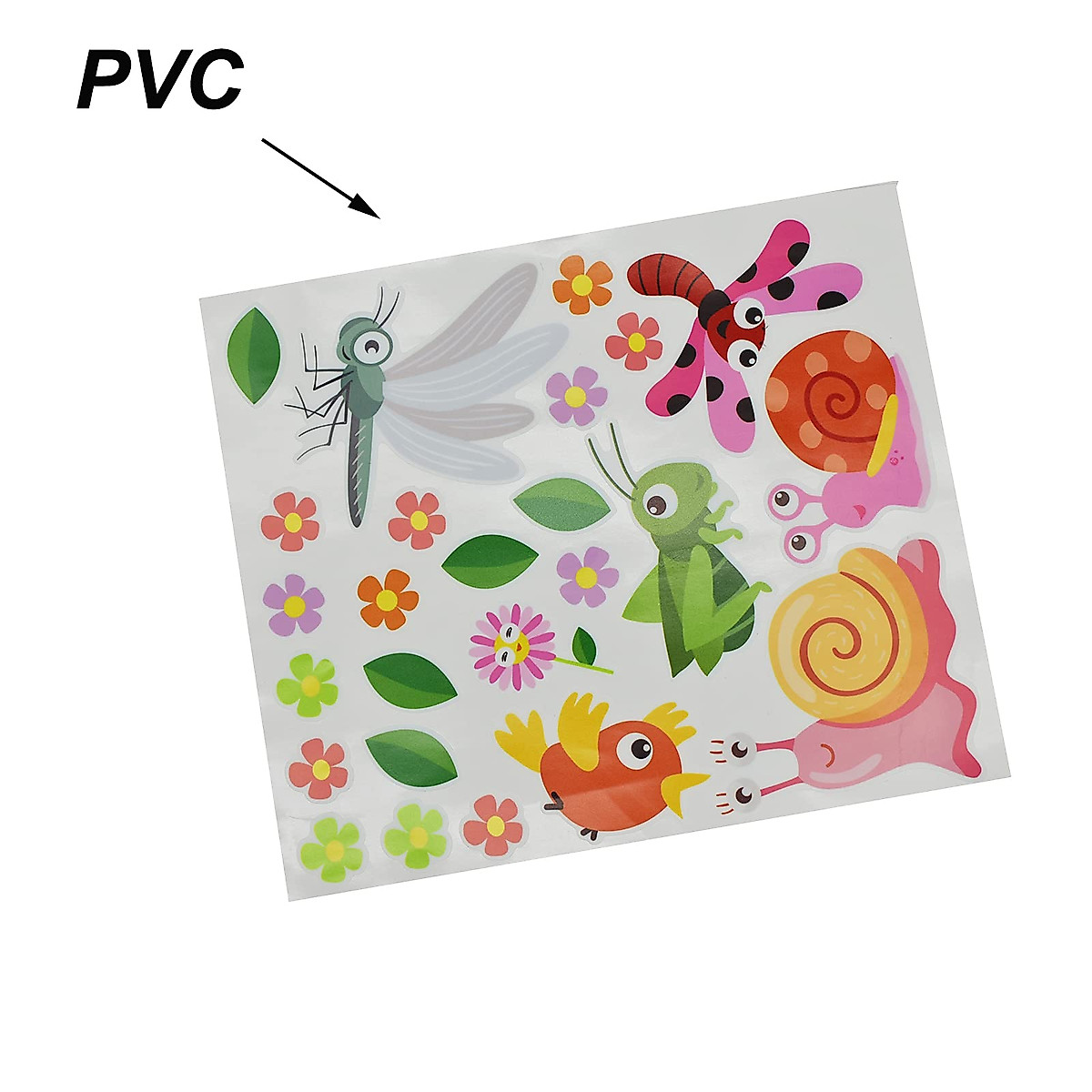 Maydahui Cartoon Insect Wall Decals Stickers (50 x 50 Inch) Butterfly Ant Flower Leaf Caterpillar Ladybug Dragonfly Mantis Snail Bird Little Bee Snake Cloud Butterfly DIY Removable Cute Animals Wall