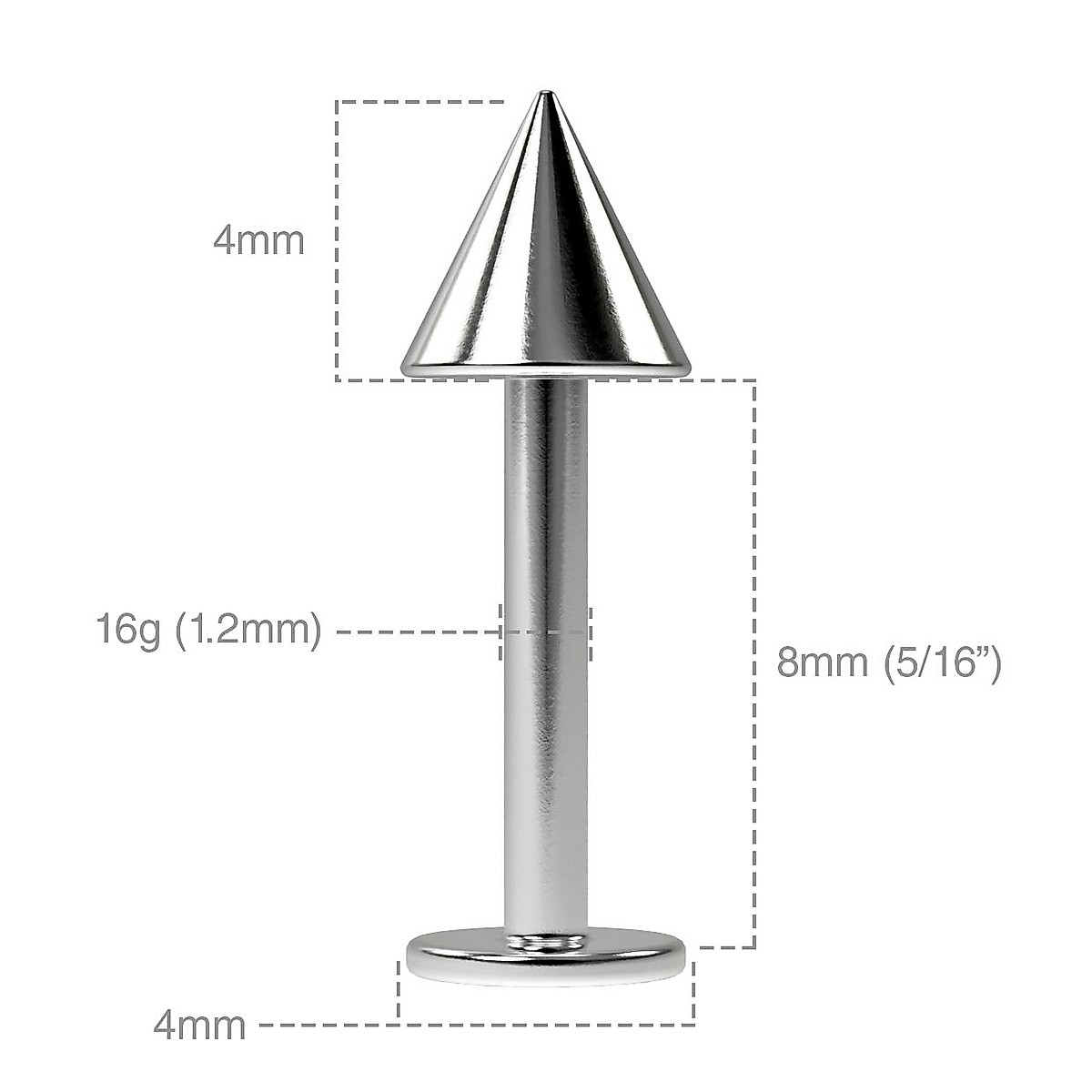 Evonix 16g Implant-Grade G23 Titanium Labret Lip Stud Monroe Piercing Jewelry 8mm Flat Back Ring 4mm Spikes