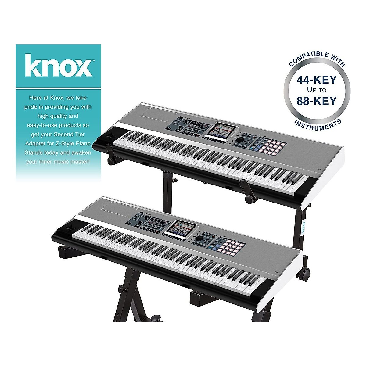 Knox Gear Z-Style Two Tier Electronic Keyboard Piano Stand (Version 2) Bundle (2 Items) - Sturdy Height & Width Adjustable Keyboard Stand - Professional Digital Keyboard Piano Stand or Synth Stand
