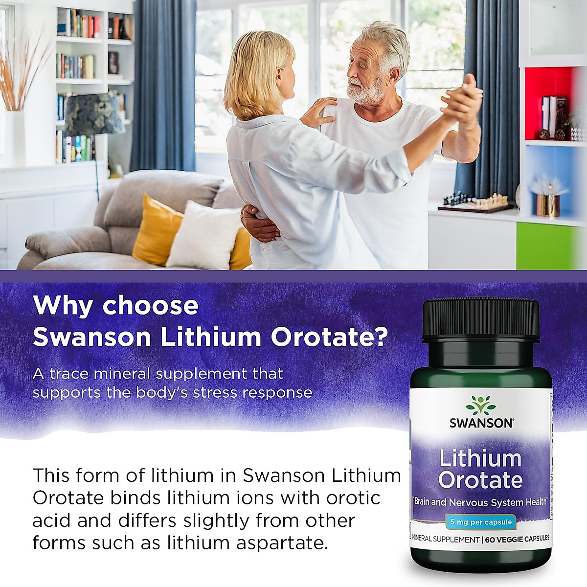 Swanson Lithium Orotate Antioxidant Mood Emotional Wellness Behavior Memory Support Supplement 5 mg 60 Veggie Capsules (Elemental Lithium)