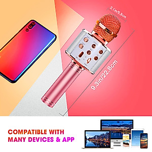 BlueFire 4 in 1 Karaoke Wireless Microphone with LED Lights, Portable Microphone for Kids, Great Gifts Toys for Kids, Girls, Boys and Adults (Pink)